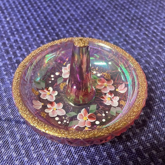 Fenton | Art | Opalescent Pink Fenton Art Glass Ring Holder Diamond ...